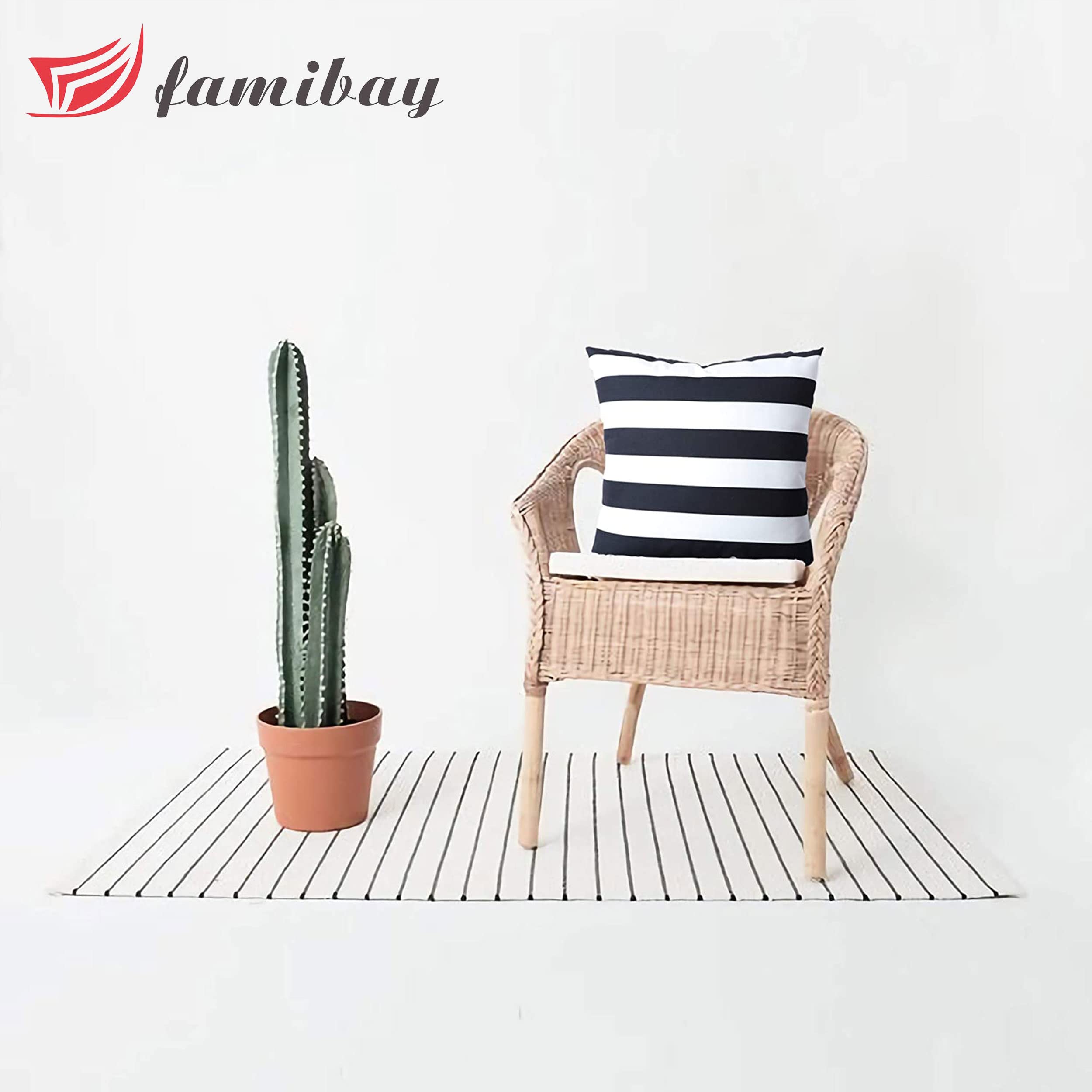 famibay Decorative Outdoor Waterproof Throw Pillow Covers, Pack of 2 All Weather Patio Cushion Case Pillow Covers for Patio Furniture Porch,Balcony,Tent,Couch Bench 18x18 Inch Black and White Striped