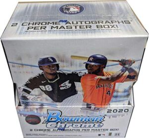 2020 bowman chrome baseball factory sealed hobby master box 2 auto both are on card autographs chase rookie autographs and parallels of luis robert and kyle lewis along with stars such as mike trout and aaron judge highly sought after chrome cards from to