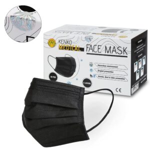 Kenko 4-ply MEDICAL Face Masks, Level 2 ASTM F2100-19 passed include Melt-blown layers, Breathable & Comfortable Filter Safety Mask Protection Mask for Dust Air Pollution (50, MEDICAL Black)