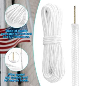 DOSTATNI 5/16" x 100 ft Wire Center Flagpole Rope with Clips Kit Polyester Flagpole Halyard Rope with Wire core and 3.4" Stainless Steel Snap Hooks for Flagpole