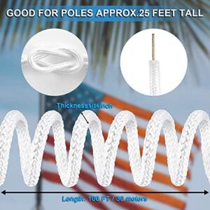 DOSTATNI 5/16" x 100 ft Wire Center Flagpole Rope with Clips Kit Polyester Flagpole Halyard Rope with Wire core and 3.4" Stainless Steel Snap Hooks for Flagpole