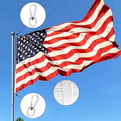 DOSTATNI 5/16" x 100 ft Wire Center Flagpole Rope with Clips Kit Polyester Flagpole Halyard Rope with Wire core and 3.4" Stainless Steel Snap Hooks for Flagpole