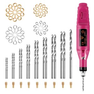 uolor electric corded hand drill kit, electrical pin vise set with 17pcs drill bits 10pcs collet and 200pcs screw eye pin for wood resin plastic polymer clay keychain pendant earring jewelry making