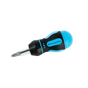 michaelpro mp002005 8-piece multibit screwdriver, stubby multi screwdriver with 3 slotted, 2 philips and 2 star, 7 in 1 stubby ratchet screwdriver short nut driver