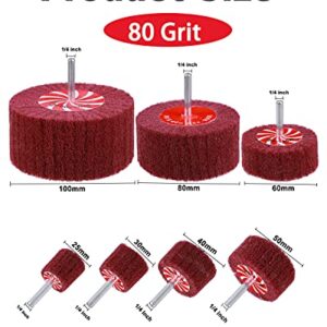 14 Pack Rocaris Buffing Flap Wheels - 7 Size Flap Disk - 1/4 Inch Shanks Fit All Drills - 80 Grits