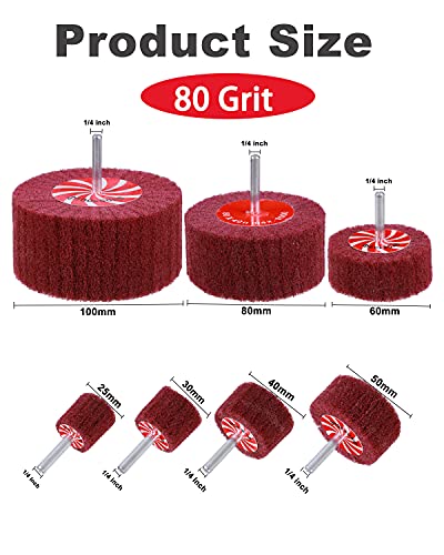 14 Pack Rocaris Buffing Flap Wheels - 7 Size Flap Disk - 1/4 Inch Shanks Fit All Drills - 80 Grits