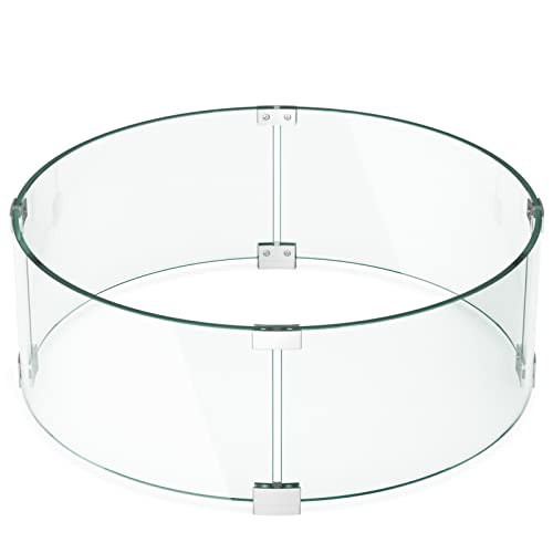 GASPRO 23" x 8" Glass Wind Guard for Round Fire Pit Table, Thick and Tall Tempered Glass Panel with Hard Aluminum Corner Bracket & Feet, Easy to Assemble