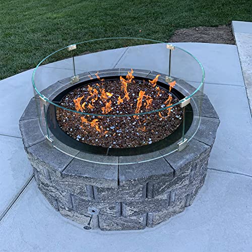 GASPRO 23" x 8" Glass Wind Guard for Round Fire Pit Table, Thick and Tall Tempered Glass Panel with Hard Aluminum Corner Bracket & Feet, Easy to Assemble