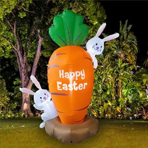 FUNPENY 5 Feet Inflatable Easter Day Decoration, Blow Up Carrot with 2 Little Cute Rabbits Lighted Decor for Indoor Outdoor Lawn Yard