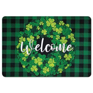 st. patrick's day doormat lucky shamrocks printed doormat green shamrocks leaves area rugs non slip rubber entrance bathroom front door rug irish floor welcome mat for indoor outdoor, 15.7 x 23.6 inch