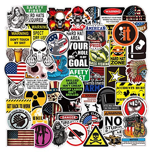 105pcs Pack Hard Hat Stickers, Funny Sticker for Helmet Hood Hardhats Tool Box Car, Gifts for Men Adult Essential Worker Welder Construction Union Military Electrician, American Patriotic Vinyl Decals