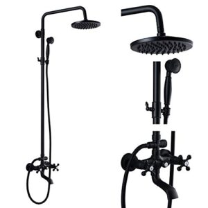 gotonovo matte black wall mounted bathroom rainfall shower faucet system set mixer 8-inch round head double cross handles bathroom bathtub hand spray tub spout bathroom fixtures