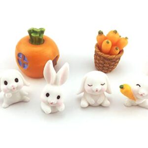 HoneyToys Resin Mini Rabbits Mini Carrot with Basket, Miniature Figurines, Fairy Garden Accessories, Fairy Garden Supplies, Fairy Garden Animals for Fairy Garden, Plant Pots, Bonsai Craft Decor