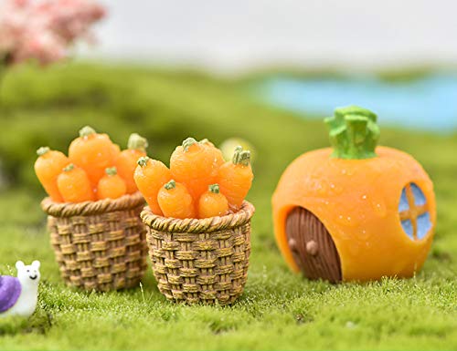 HoneyToys Resin Mini Rabbits Mini Carrot with Basket, Miniature Figurines, Fairy Garden Accessories, Fairy Garden Supplies, Fairy Garden Animals for Fairy Garden, Plant Pots, Bonsai Craft Decor