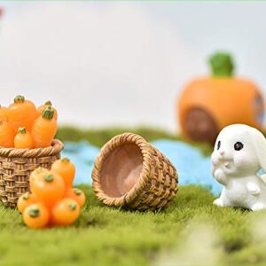 HoneyToys Resin Mini Rabbits Mini Carrot with Basket, Miniature Figurines, Fairy Garden Accessories, Fairy Garden Supplies, Fairy Garden Animals for Fairy Garden, Plant Pots, Bonsai Craft Decor