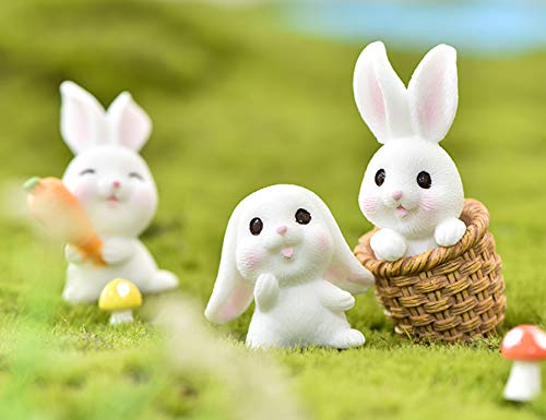 HoneyToys Resin Mini Rabbits Mini Carrot with Basket, Miniature Figurines, Fairy Garden Accessories, Fairy Garden Supplies, Fairy Garden Animals for Fairy Garden, Plant Pots, Bonsai Craft Decor