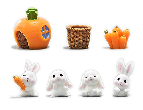 HoneyToys Resin Mini Rabbits Mini Carrot with Basket, Miniature Figurines, Fairy Garden Accessories, Fairy Garden Supplies, Fairy Garden Animals for Fairy Garden, Plant Pots, Bonsai Craft Decor