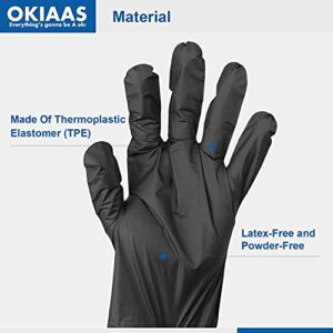 OKIAAS Black Plastic Gloves Disposable (X-Large 100-Count) Latex Free, for Kitchen Cooking Salon| Food Handling Serving, Hair Dying Coloring Gloves