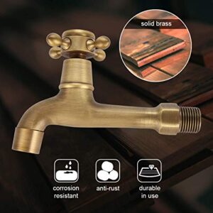 Oumefar Water Faucet, Wall Mounted Water Faucet Classic Water Tap Single Cross Handle Bathroom Faucet, Vintage Solid Antique Brass Faucet Single Cold Water Tape, Vanity Faucet(12.5cm / 4.92in)