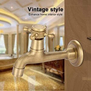 Oumefar Water Faucet, Wall Mounted Water Faucet Classic Water Tap Single Cross Handle Bathroom Faucet, Vintage Solid Antique Brass Faucet Single Cold Water Tape, Vanity Faucet(12.5cm / 4.92in)