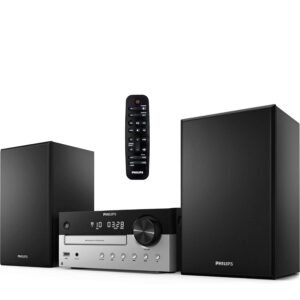 philips bluetooth stereo system for home with cd player, mp3, usb, audio in, fm radio, bass reflex speaker, 60w, remote control included