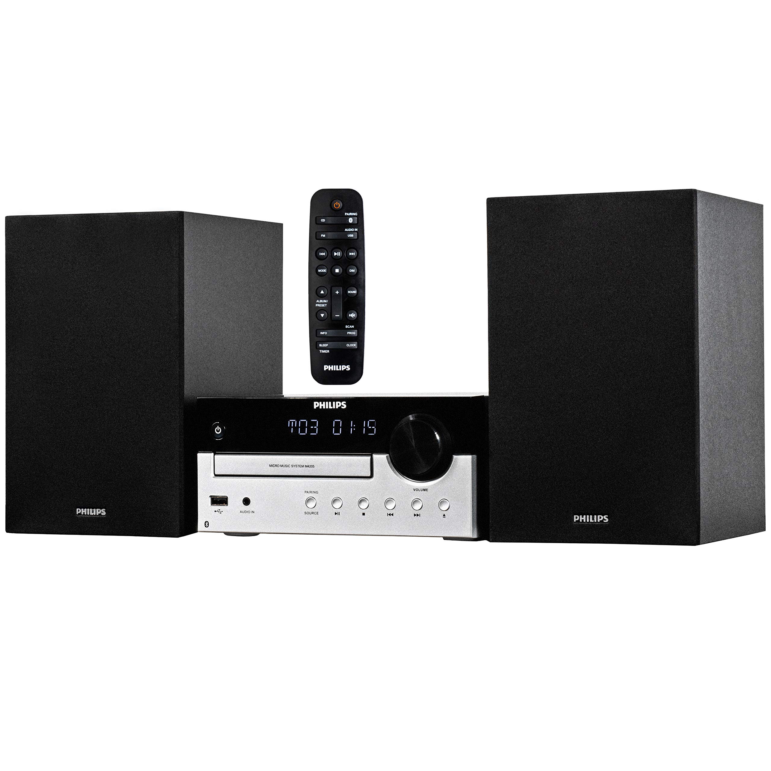 PHILIPS Bluetooth Stereo System for Home with CD Player, MP3, USB, Audio in, FM Radio, Bass Reflex Speaker, 60W, Remote Control Included