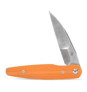 drop + brad zinker dogtooth liner lock folding pocket knife, orange g10 / satin