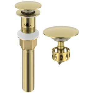 miaohui pop up sink drain with overflow, bathroom lavatory vessel vanity sink drain stopper,built-in anti-clogging strainer fits standard drain hole(1-1/2" to 1-3/4")(brushed champagne gold)