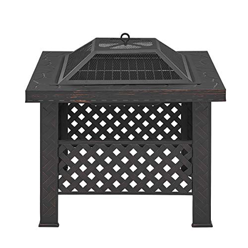 Barton 26'' Outdoor Fire Pits BBQ Square Firepit Table Patio Stove Wood Burning Fireplace Spark Screen Cover, Poker BBQ Grill