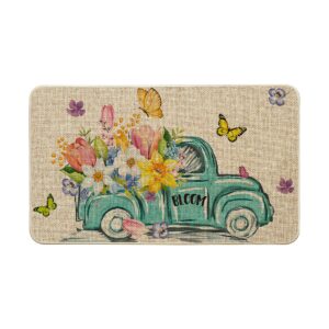 artoid mode spring is in the air decorative doormat, seasonal tulips truck spring holiday low-profile floor mat switch mat for indoor outdoor 17 x 29 inch