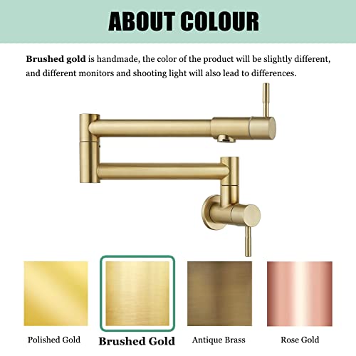 Heyalan Pot Filler 19 Inch Wall Mount Folding Stretchable Kitchen Restaurant Faucet Stainless Steel Pot Filler Double Joint Swing Arm Two Handles Commercial NPT,Straight Handle,Brushed Gold