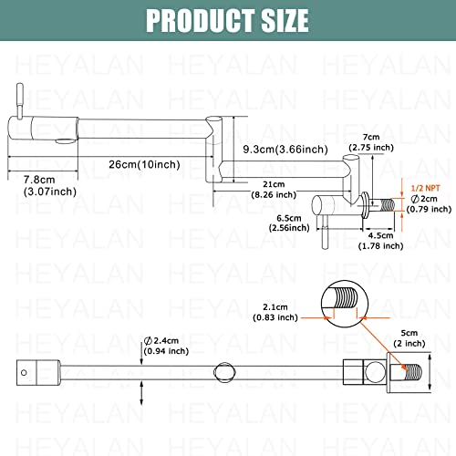 Heyalan Pot Filler 19 Inch Wall Mount Folding Stretchable Kitchen Restaurant Faucet Stainless Steel Pot Filler Double Joint Swing Arm Two Handles Commercial NPT,Straight Handle,Brushed Gold