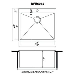 Ruvati Topmount Laundry Utility Sink 25 x 22 x 12 inch Deep Tight Radius 16 Gauge Stainless Steel - RVU6015