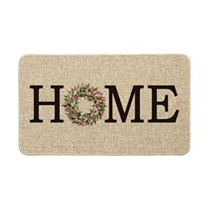 artoid mode home tulips lily wreath decorative doormat, seasonal spring holiday low-profile floor mat switch mat for indoor outdoor 17 x 29 inch