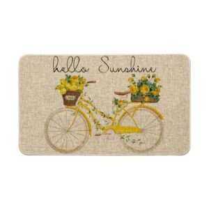 artoid mode hello sunshine bicycle lemon flower decorative doormat, seasonal spring holiday low-profile floor mat switch mat for indoor outdoor 17 x 29 inch