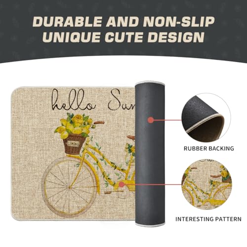 Artoid Mode Hello Sunshine Bicycle Lemon Flower Decorative Doormat, Seasonal Spring Holiday Low-Profile Floor Mat Switch Mat for Indoor Outdoor 17 x 29 Inch