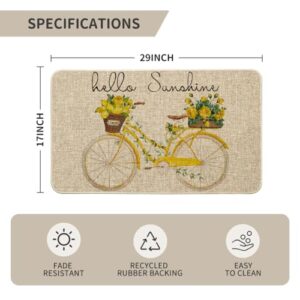 Artoid Mode Hello Sunshine Bicycle Lemon Flower Decorative Doormat, Seasonal Spring Holiday Low-Profile Floor Mat Switch Mat for Indoor Outdoor 17 x 29 Inch