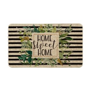 artoid mode watercolor stripes home sweet home decorative doormat, seasonal spring holiday low-profile floor mat switch mat for indoor outdoor 17 x 29 inch