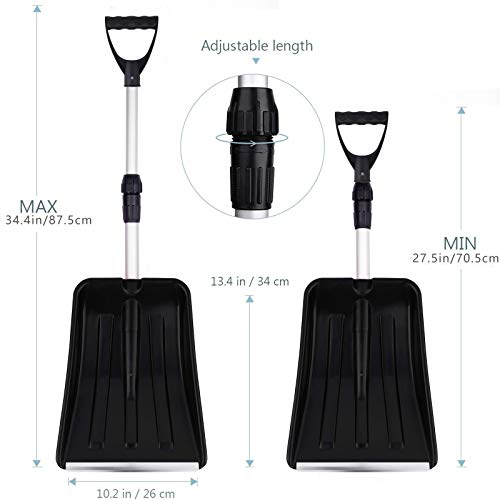 Emergency Snow Shovel, KINSPORY Portable Extendable Handle Aluminum Shaft for Car Snow Removal, Garbage Wipe Out, Shovel Soil