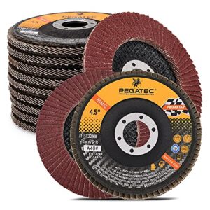 pegatec 40 grit flap discs 4 1/2 inch flap wheel type 29 flap sanding disc with 7/8 arbor aluminum oxide abrasives for grinding, blending, sanding and finishing - 10 packs