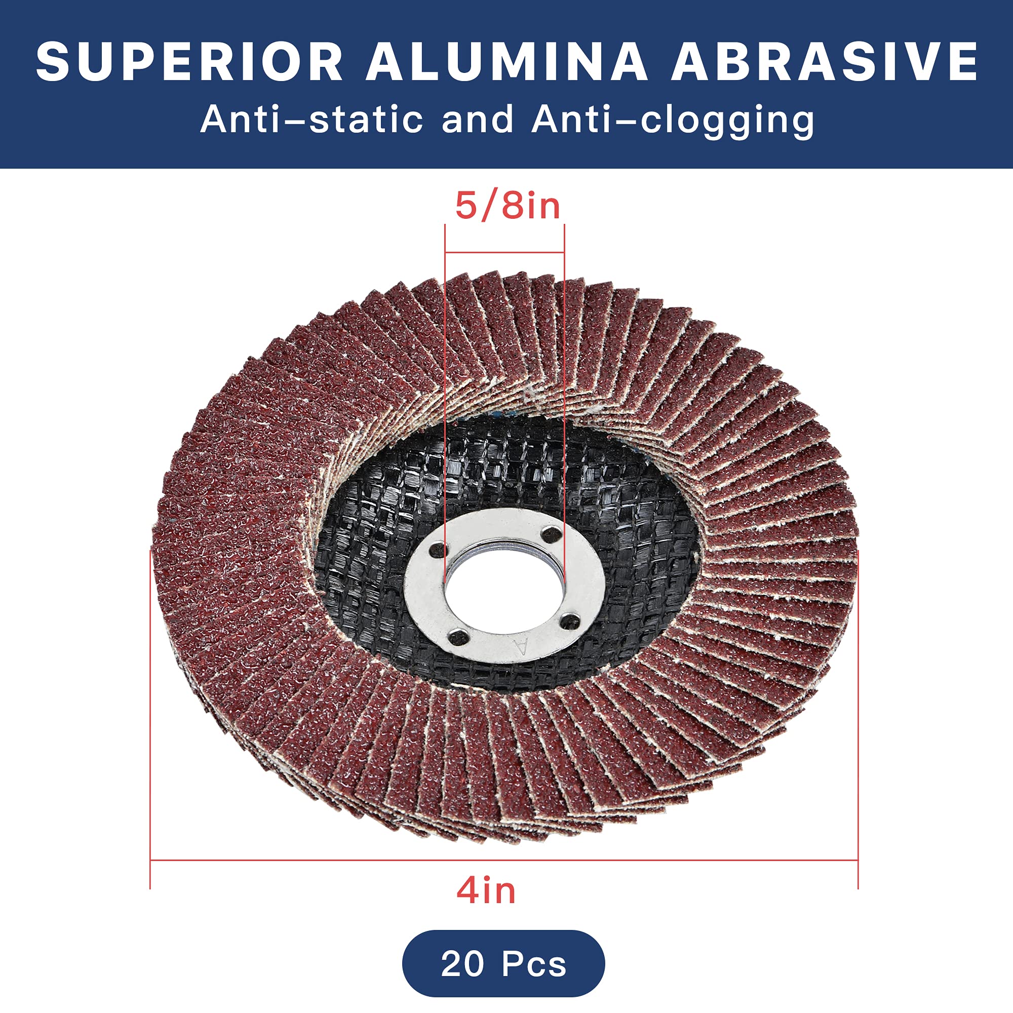 4 Inch Flap Discs, Akamino 20 PCS 40 60 80 120 Grit Assorted Sanding Pad for Angle Grinder, Compatible with Dewalt Makita