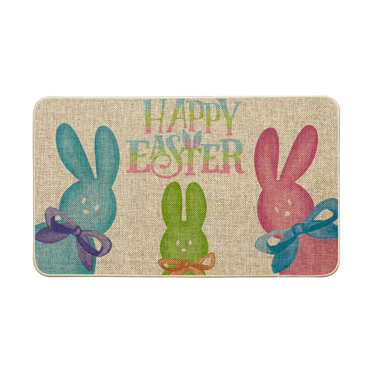 Artoid Mode Welcome Easter Rabbits Elegant Decorative Doormat, Seasonal Spring Easter Farmhouse Holiday Low-Profile Floor Mat Switch Mat for Indoor Outdoor 17 Inch x 29 Inch