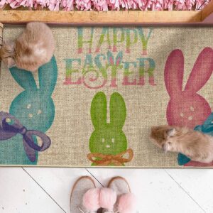 Artoid Mode Welcome Easter Rabbits Elegant Decorative Doormat, Seasonal Spring Easter Farmhouse Holiday Low-Profile Floor Mat Switch Mat for Indoor Outdoor 17 Inch x 29 Inch