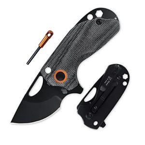 kizer catshark non-locking folding knives 1.95 inch blade, pry bar, fire starter rod and deep carry clip -v2561 (black titanium/micarta handle+n690 blade)