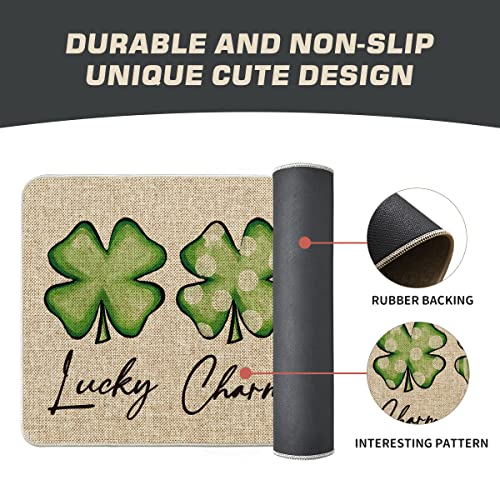 Artoid Mode Lucky Charm Blessed Clover Shamrock Decorative Doormat, Seasonal Spring St. Patrick's Day Holiday Low-Profile Floor Mat Switch Mat for Indoor Outdoor 17 x 29 Inch