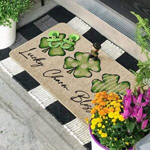 Artoid Mode Lucky Charm Blessed Clover Shamrock Decorative Doormat, Seasonal Spring St. Patrick's Day Holiday Low-Profile Floor Mat Switch Mat for Indoor Outdoor 17 x 29 Inch