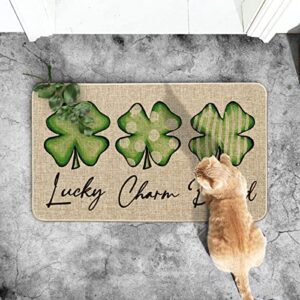 Artoid Mode Lucky Charm Blessed Clover Shamrock Decorative Doormat, Seasonal Spring St. Patrick's Day Holiday Low-Profile Floor Mat Switch Mat for Indoor Outdoor 17 x 29 Inch