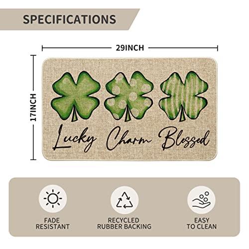 Artoid Mode Lucky Charm Blessed Clover Shamrock Decorative Doormat, Seasonal Spring St. Patrick's Day Holiday Low-Profile Floor Mat Switch Mat for Indoor Outdoor 17 x 29 Inch