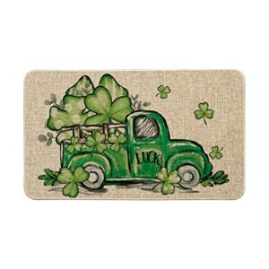 artoid mode loads of luck clover shamrock truck decorative doormat, seasonal spring st. patrick's day holiday low-profile floor mat switch mat for indoor outdoor 17 x 29 inch