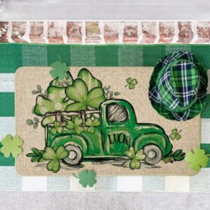 Artoid Mode Loads of Luck Clover Shamrock Truck Decorative Doormat, Seasonal Spring St. Patrick's Day Holiday Low-Profile Floor Mat Switch Mat for Indoor Outdoor 17 x 29 Inch